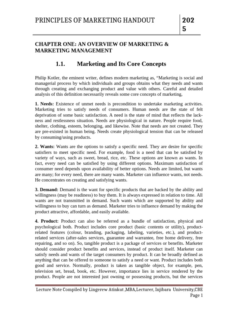 Principles of Marketing Handout (For Management Students) | PDF ...