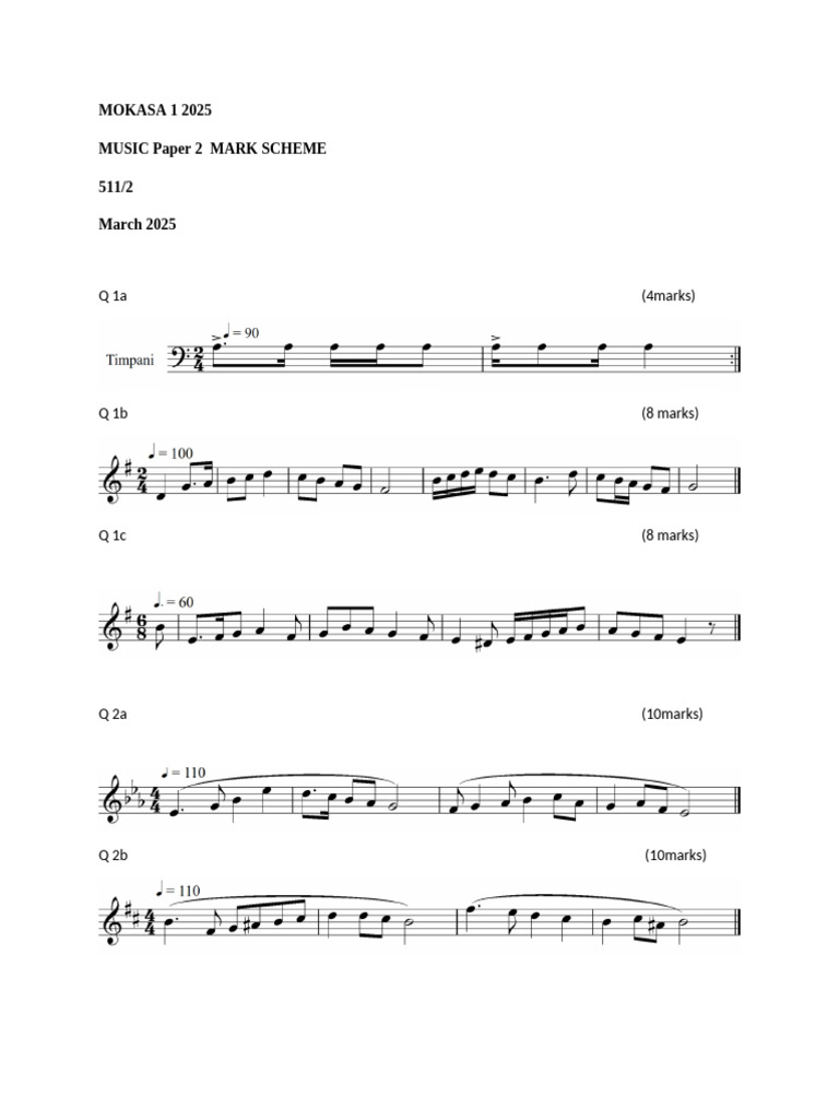 Music Paper 2 Mark Scheme 2025 | PDF