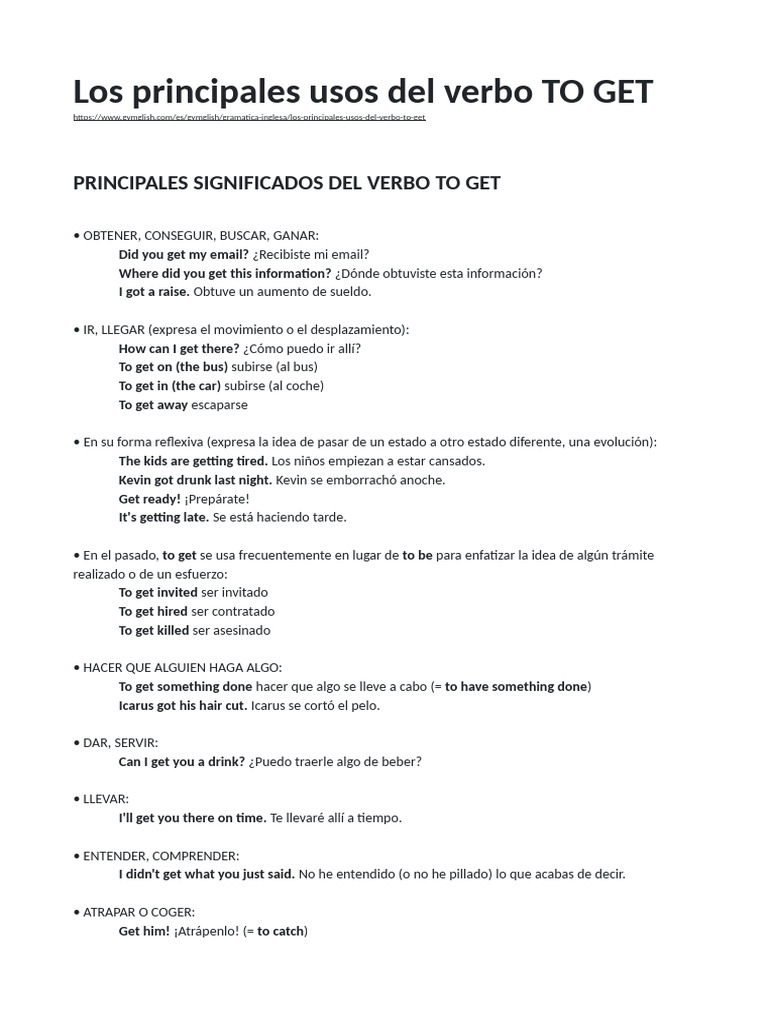 Usos del verbo "to get" en inglés | PDF