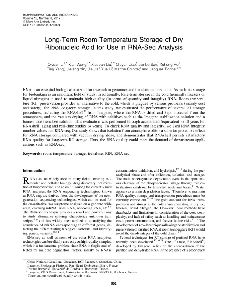 Long term room temperature storage of dry ribonucleic acid for use in ...