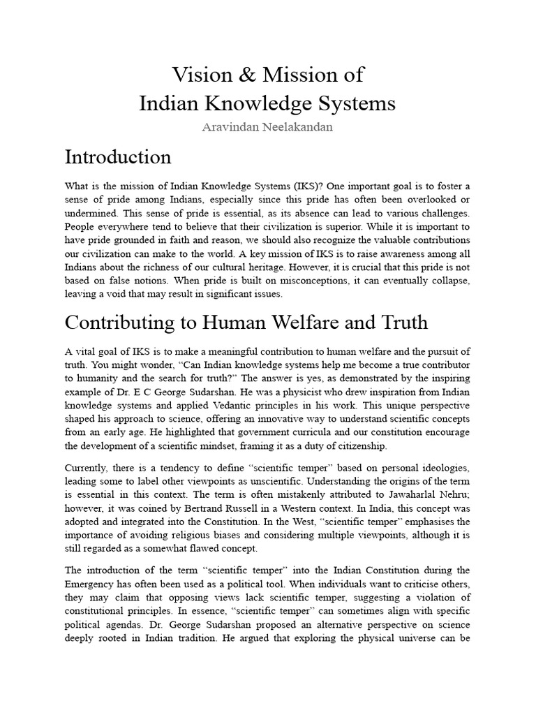 Chapter 1_Vision and Mission of IKS (1) | PDF | Brahman | Spirituality