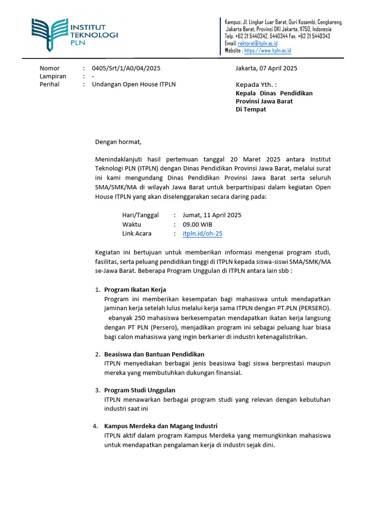 Undangan Open House ITPLN 2025 | PDF