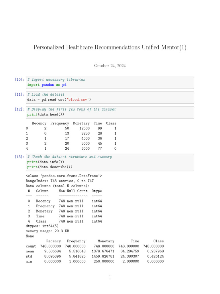 Personalized Healthcare Recommendations Unified Mentor Internship Project | PDF | Applied ...