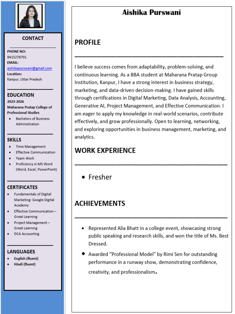 Aishika CV | PDF