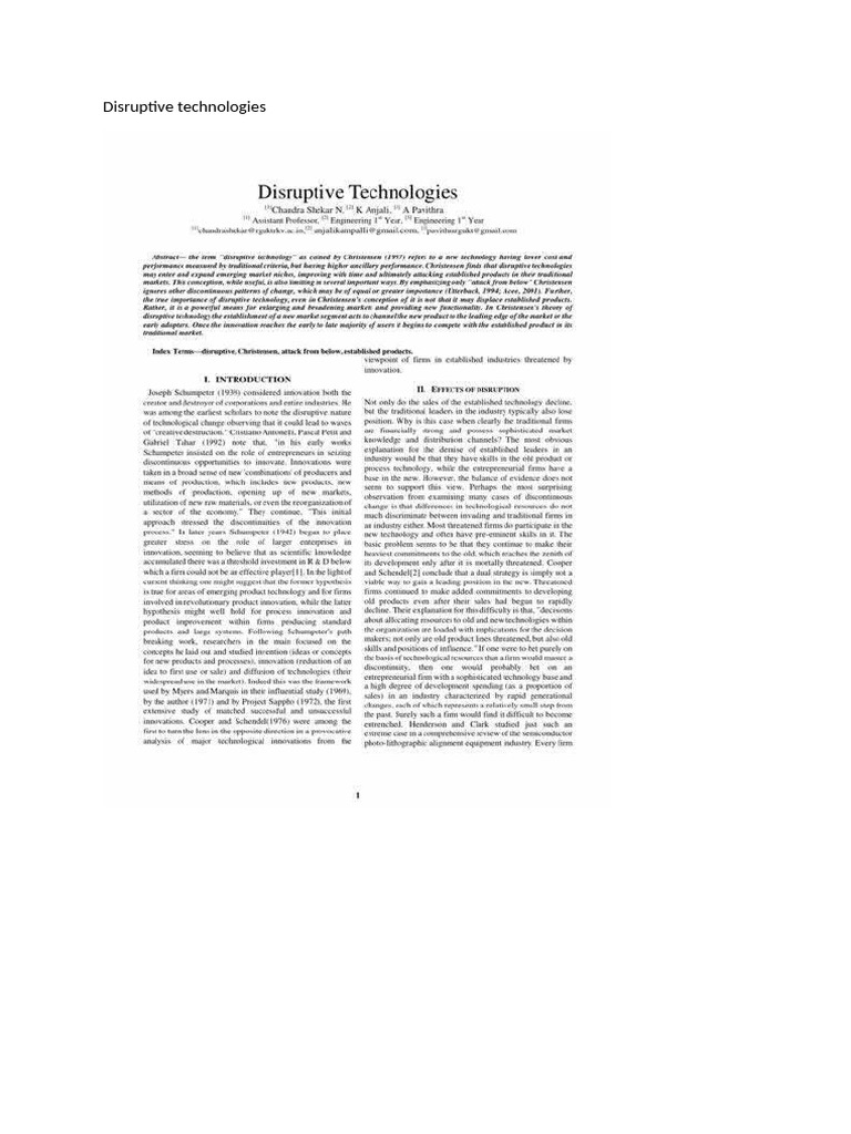 Disruptive Technologies | PDF