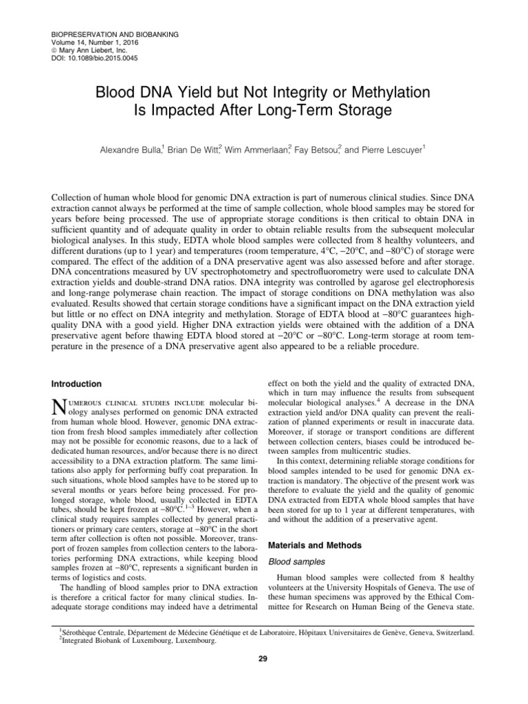 Blood DNA Yield But Not Integrity or Methylation Is Impacted After Long-Term Storage | PDF | Gel ...