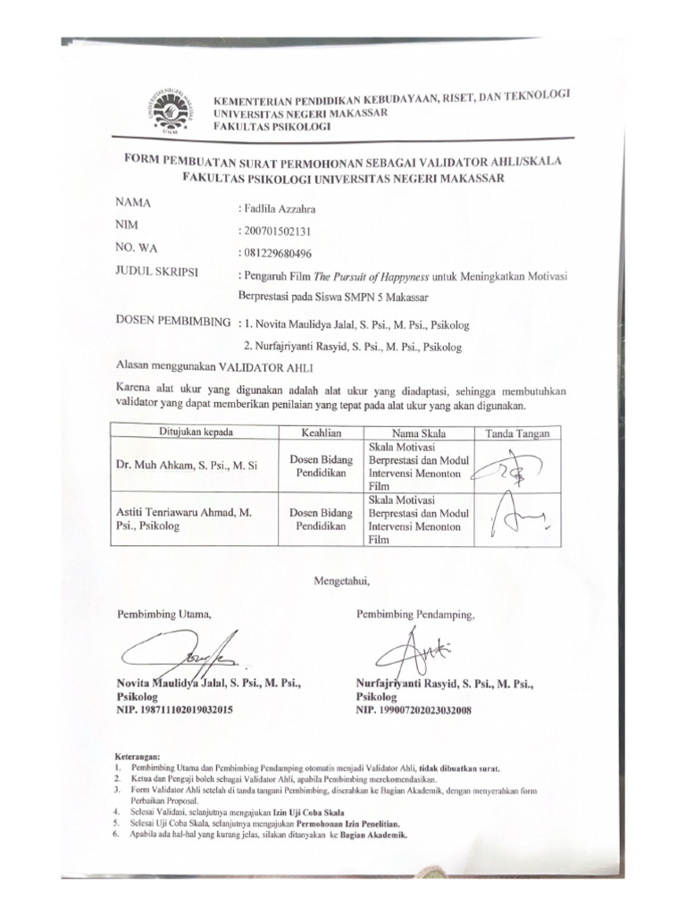 Surat Permohonan Sebagai Validator Ahli | PDF