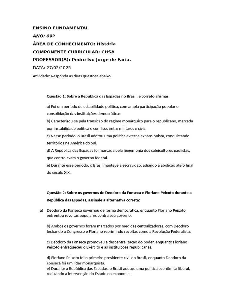 Atividade de História 27-02 | PDF