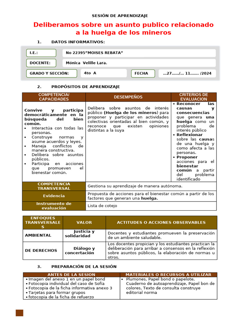 SESIÓN DE APRENDIZAJE DE PERSONAL SOCIAL -ASUNTO PUBLICO II | PDF | Evaluación
