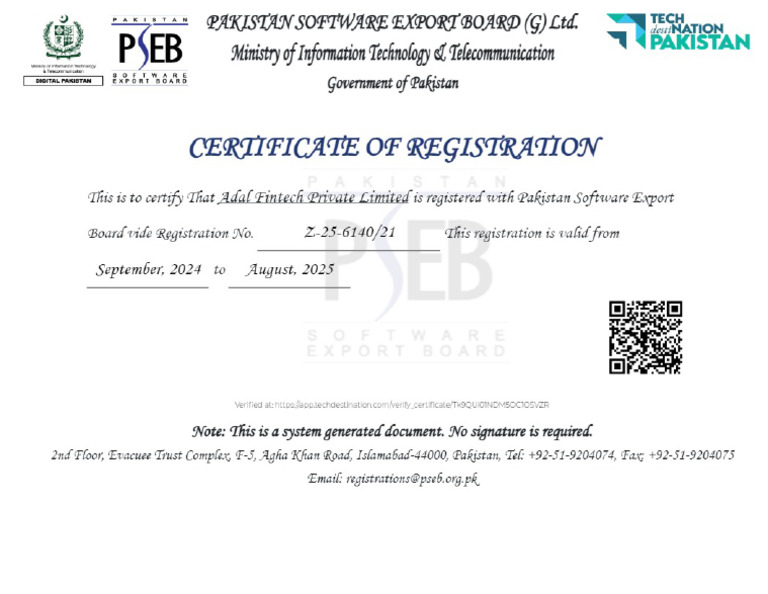 Adal Fintech PVT LTD - PSEB-Company-Certificate (2024-25) | PDF