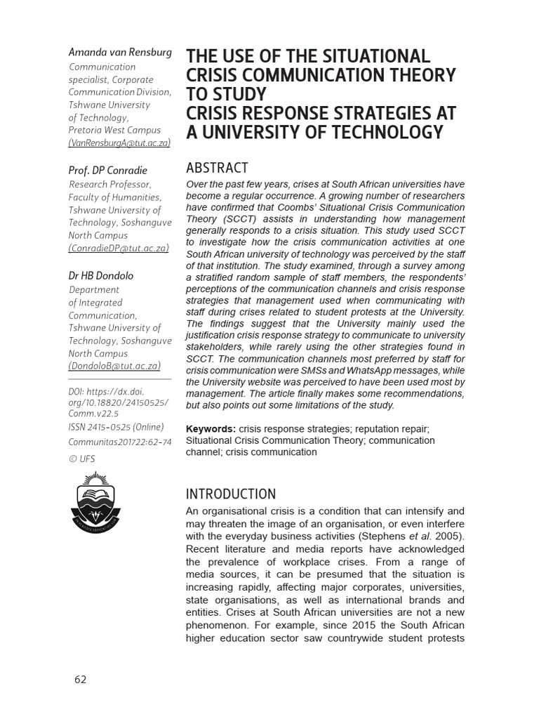 The USE SCCT to study crisis response | PDF | Communication
