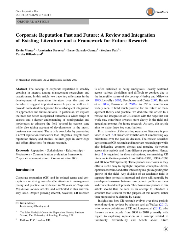 CORPORATE REPUTATION PAST FUTURE | PDF | Reputation | Behavior