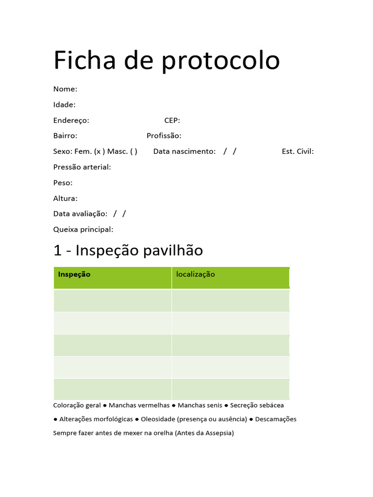 Ficha de Protocolo Auriculoterapia - Prof Raquel Nazareth | PDF