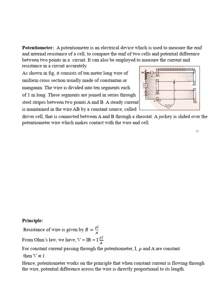 Potentiometer Principles and Applications | PDF | Electricity | Electromagnetism