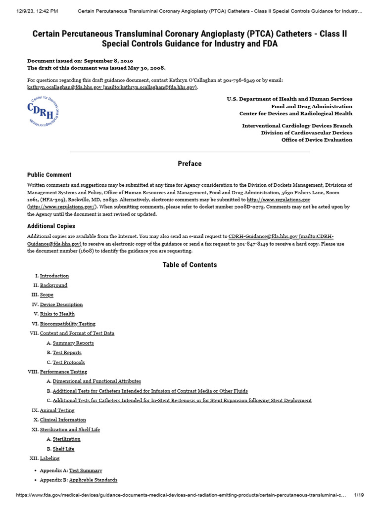 Certain Percutaneous Transluminal Coronary Angioplasty (PTCA) Catheters ...