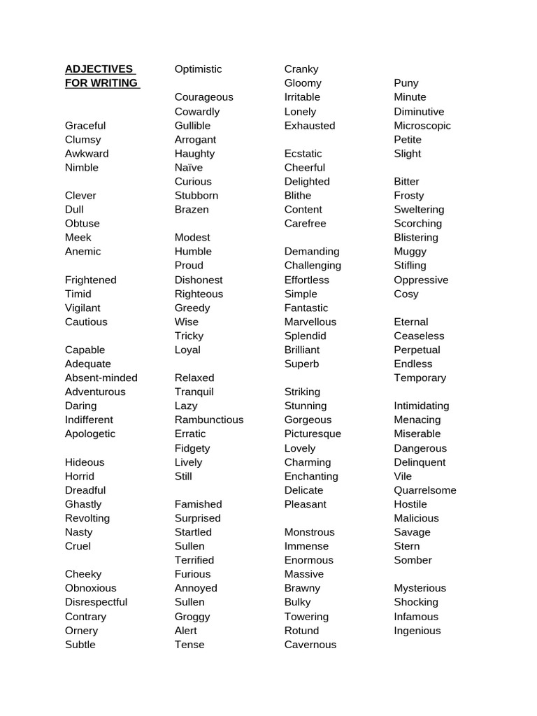 Adjectives for Creative Writing | PDF