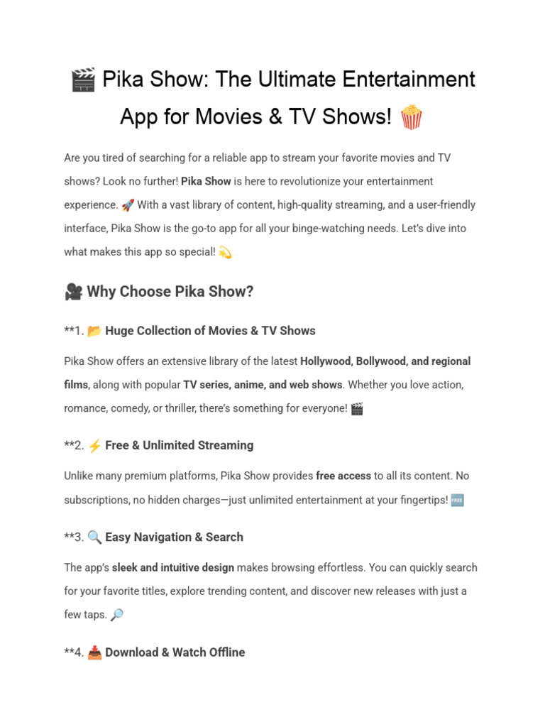 ? Pika Show - The Ultimate Entertainment App For Movies & TV Shows | PDF | Streaming Media ...