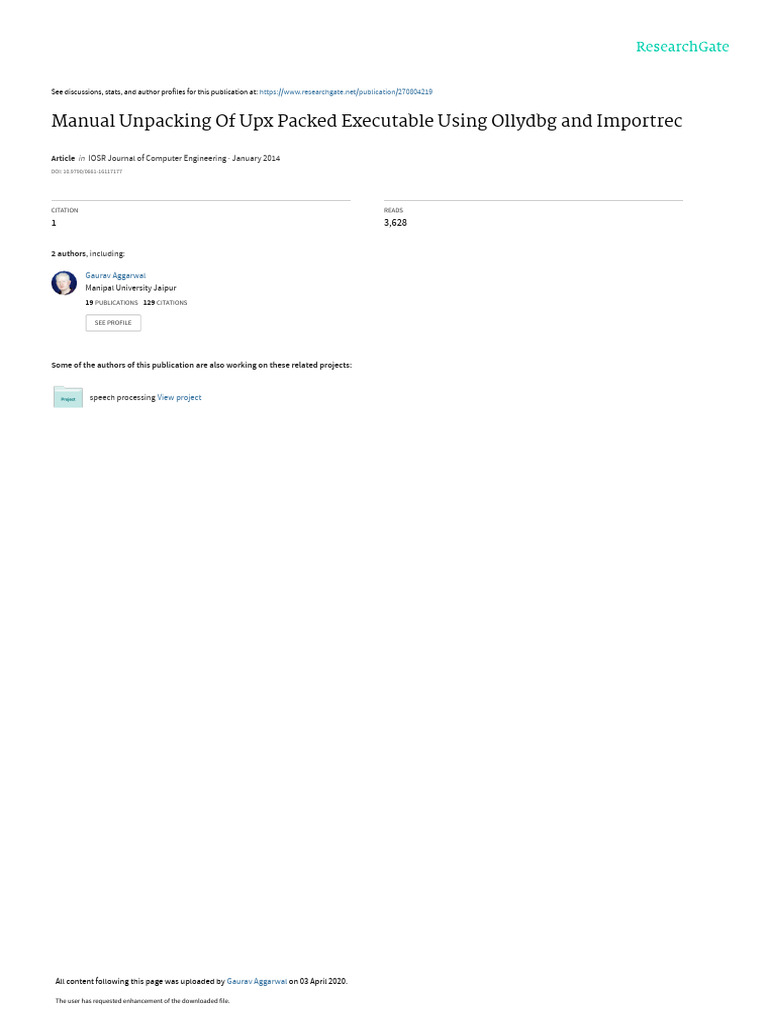 Manual Unpacking Of Upx Packed Executable Using Ol Pdf Computer Architecture Information