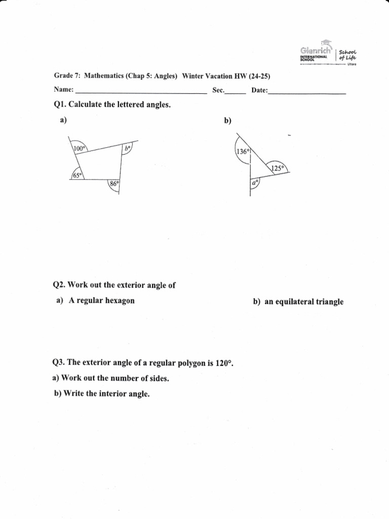 Grade 7 Winter Vacation Holiday Homework Updated | PDF | Triangle Geometry | Euclidean Plane ...