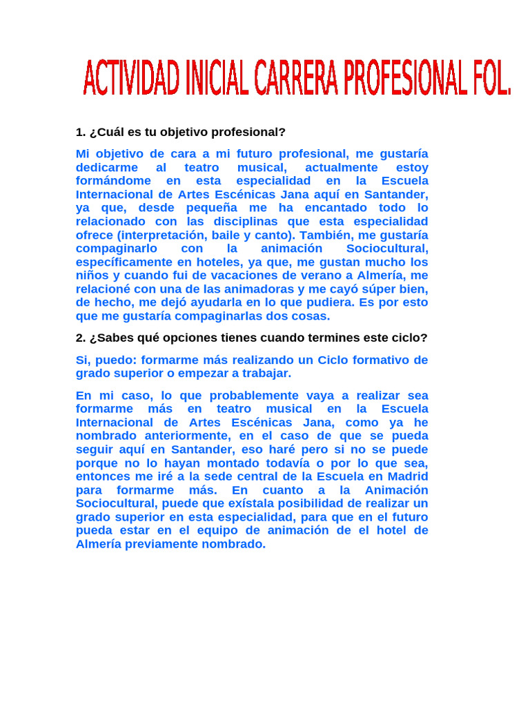 Actividad Inicial de Carrera Profesional | PDF
