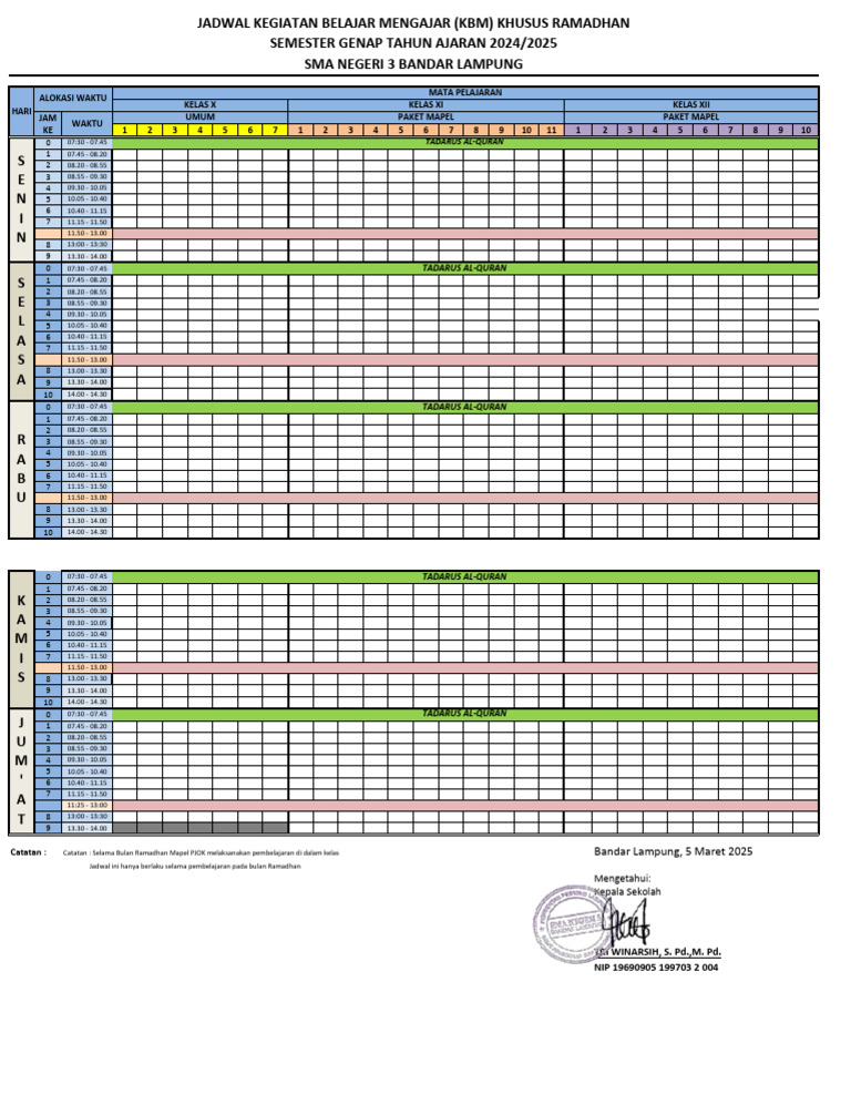 jadwal kbm genap 2024-2025 Khusus Ramadhan | PDF