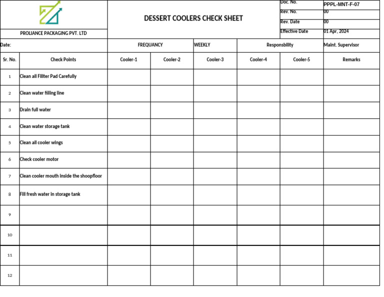 COOLER CHECK SHEET | PDF
