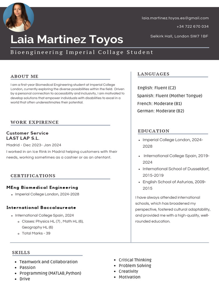 Biomedical Engineering Student Profile | PDF | Cognition | Learning