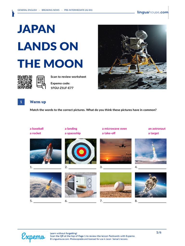 Japan Lands On The Moon American English Teacher A2 B1 | PDF | Moon Landing | Lunar Science