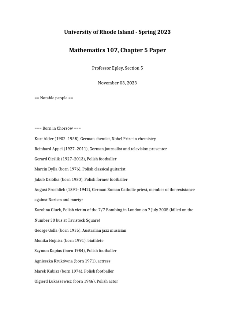 Mathematics 107 Chapter 5 Paper | PDF