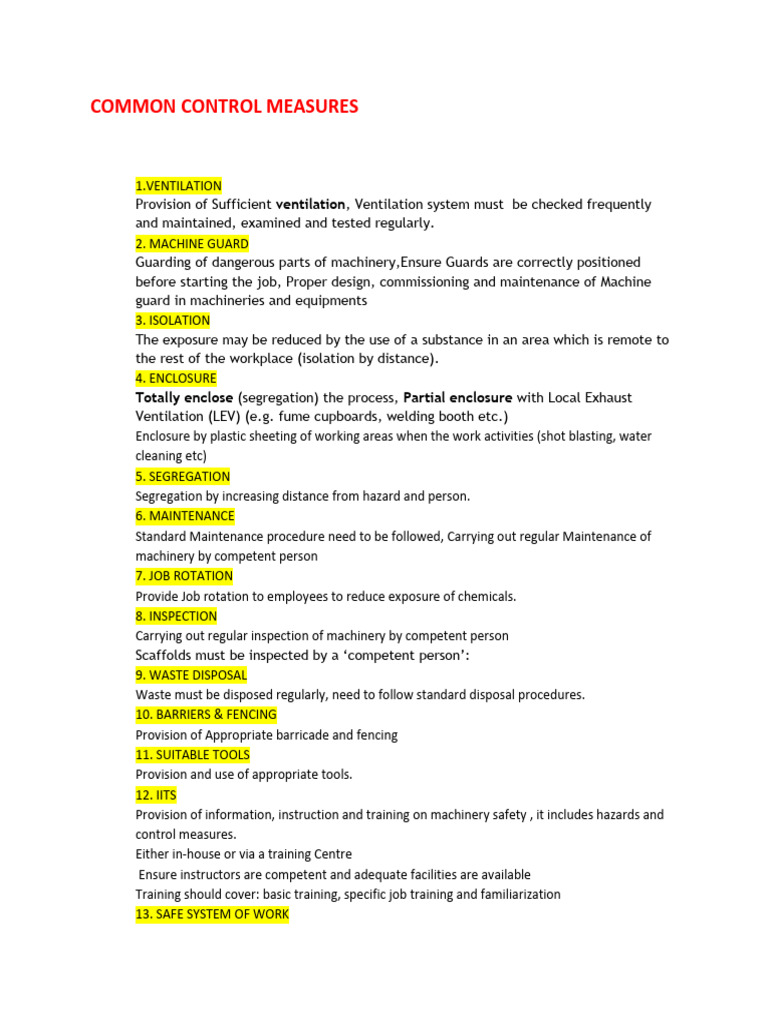 Essential Control Measures for Safety | PDF | Occupational Safety And ...