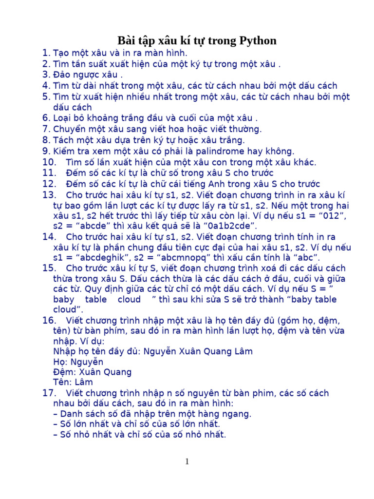Bài tập xâu kí tự trong Python | PDF