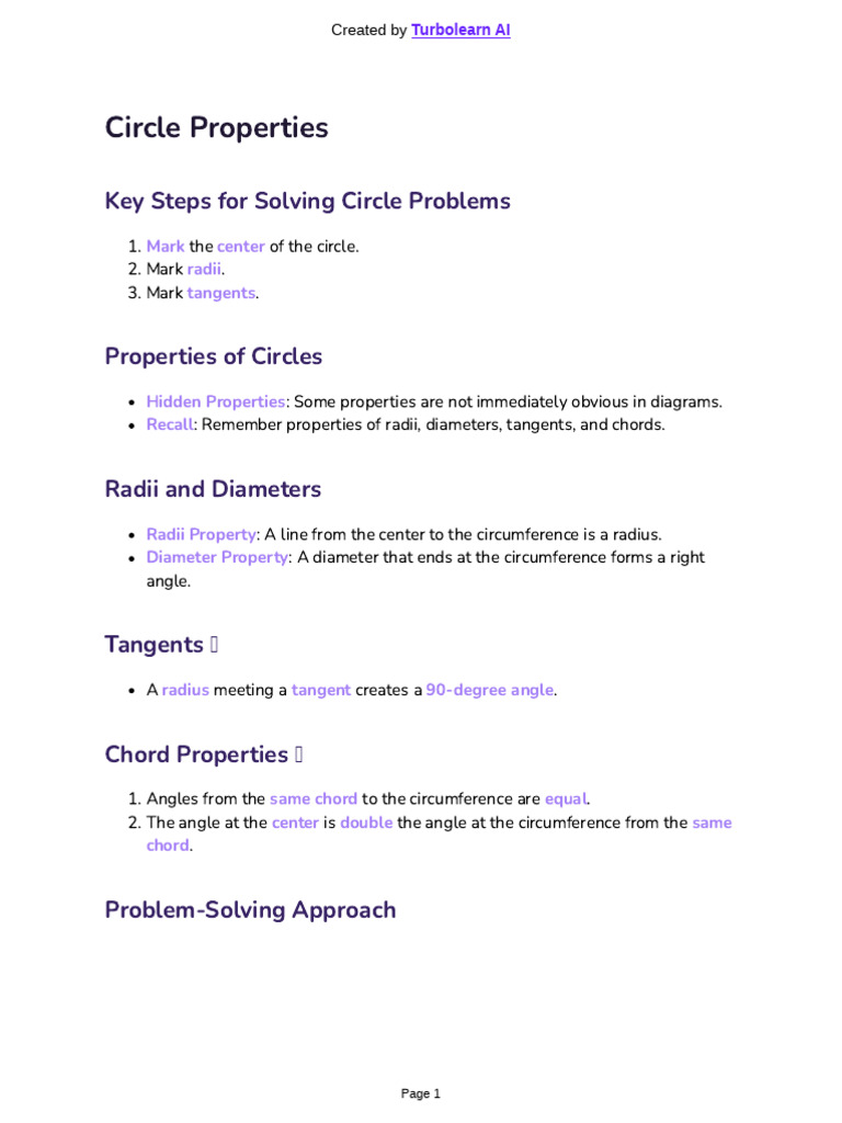Key Properties of Circles Explained | PDF | Circle | Angle