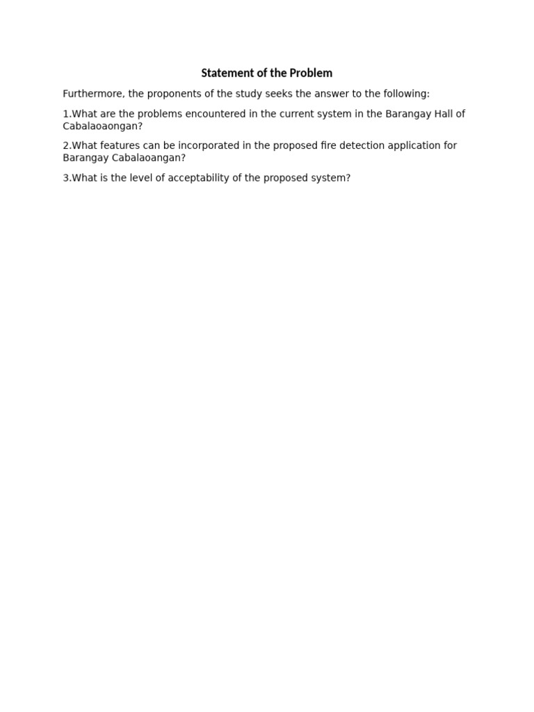 Statement of the Problem Questionnaire | PDF