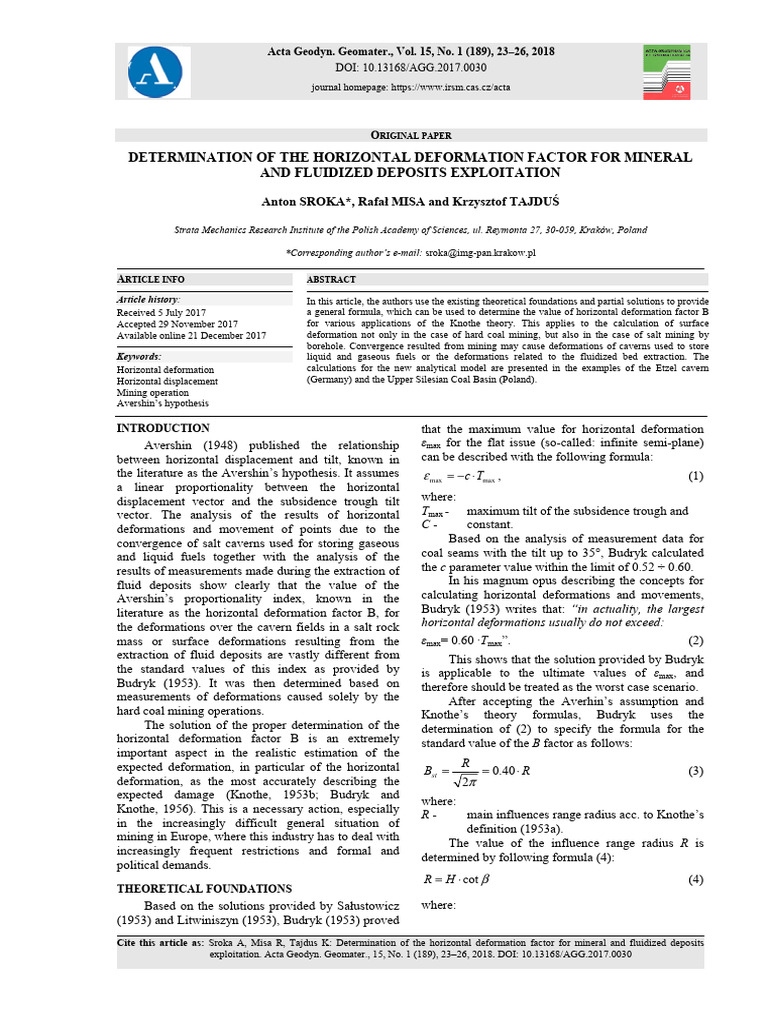 Horizontal Deformation Factor in Mining | PDF | Deformation ...