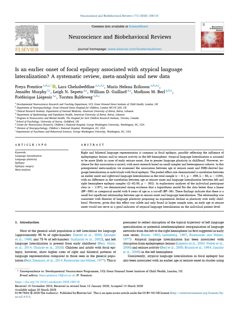 Is An Earlier Onset of Focal Epilepsy Associated With Atypical Language Lateralization-A ...
