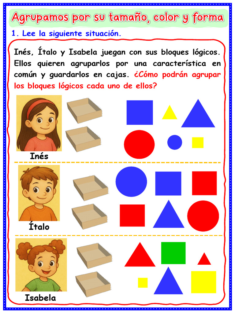 1C - Ficha Agrupamos Objetos Por Color, Tamaño y Forma | PDF