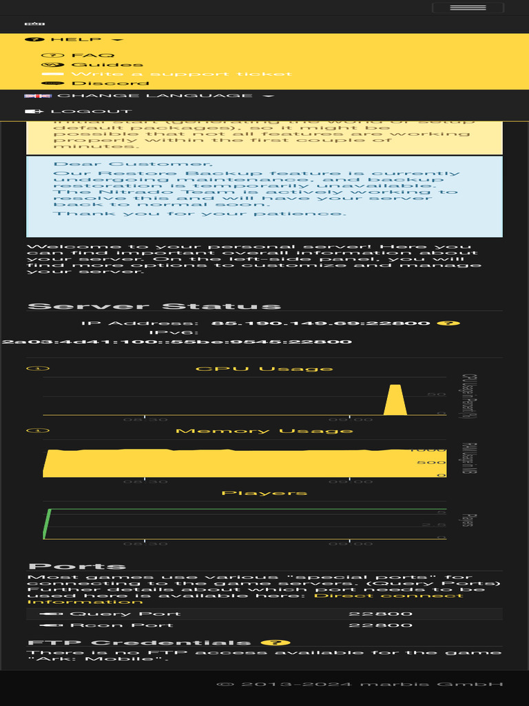 Nitrado.net Web Interface - Dashboard | PDF