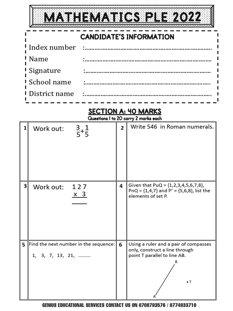 PLE Mathematics Past Papers Guide | PDF