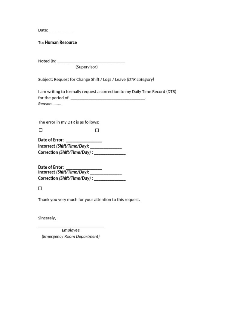 DTR Correction Request Template | PDF
