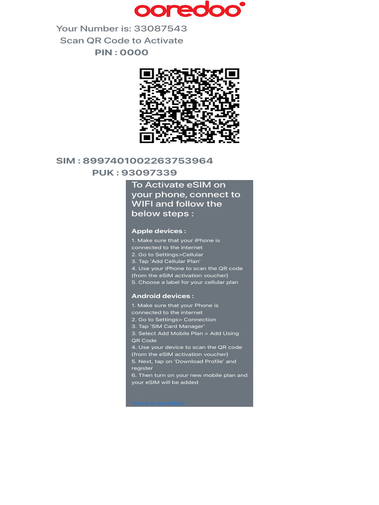 Ooredoo ESIM QR Code | PDF