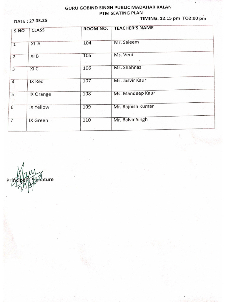 PTM Seating Plan (27!3!2025) | PDF