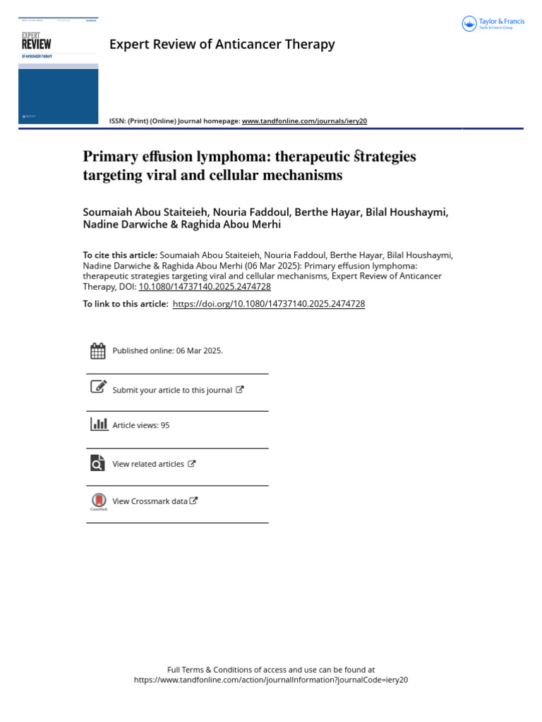 Primary effusion lymphoma therapeutic strategies targeting viral and cellular mechanisms | PDF ...