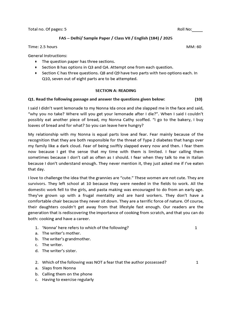 Class VII English Sample Paper 2025 | PDF | Video Games