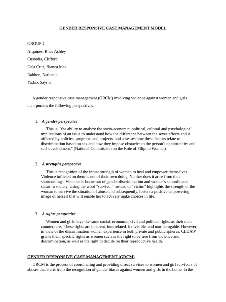 Gender Responsive Case Management | PDF | Violence | Evaluation