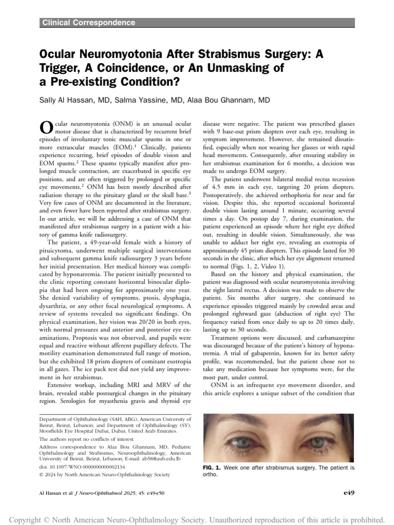 Ocular Neuromyotonia After Strabismus Surgery A.46 | PDF | Clinical ...
