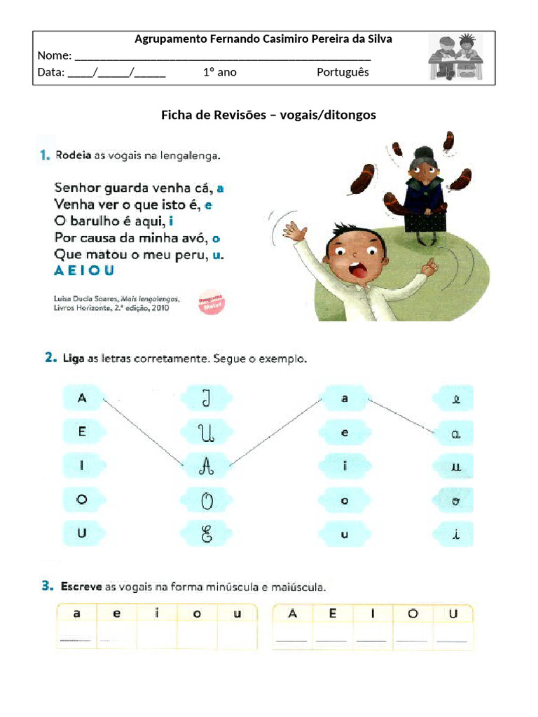 Revisão de Vogais e Ditongos para 1º Ano | PDF