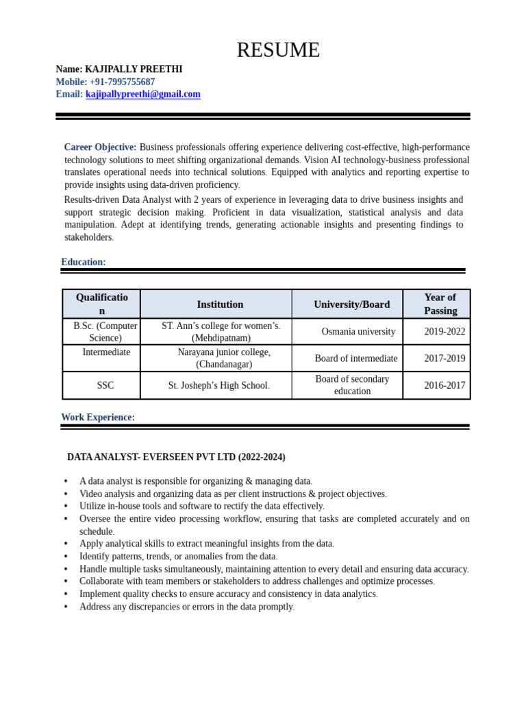 kajipally preethi resume | PDF | Data | Data Analysis
