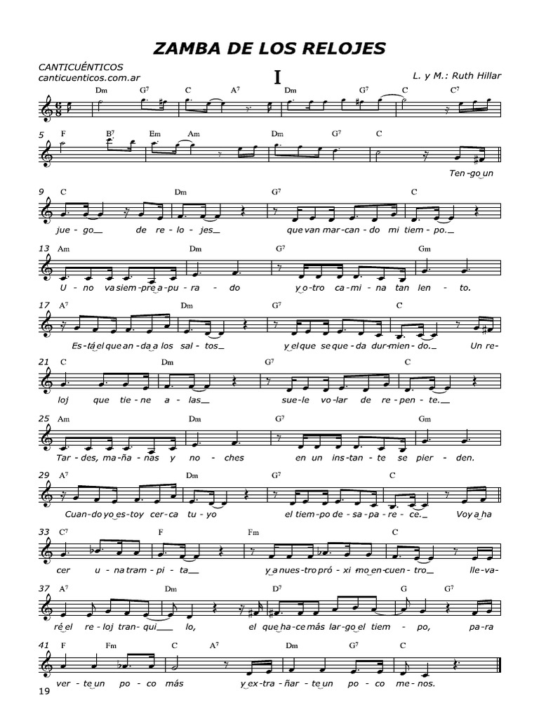 55 Zamba de Los Relojes Canticuenticos - Nada - Lugar - Partituras | PDF