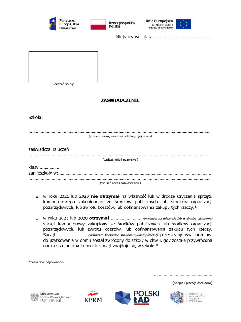 Zaswiadczenie Ze Szkoly | PDF