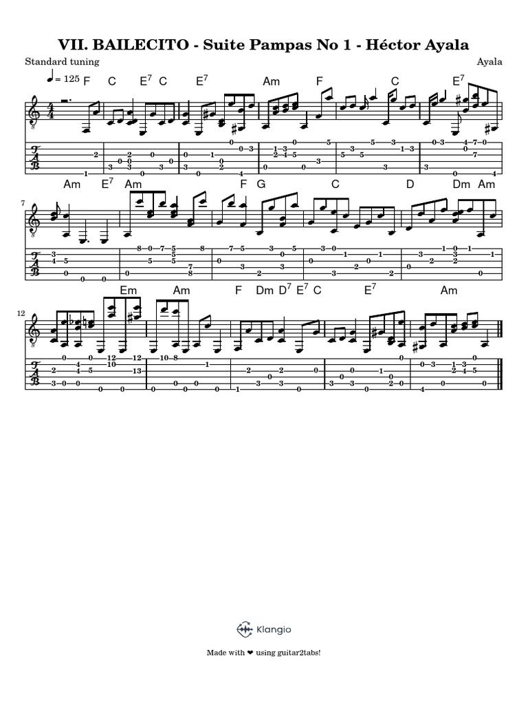Bailecito Guitar Tabs by Héctor Ayala | PDF